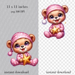 Teddy Bear PNG Clipart. Pajama Bears, Stars (digital Download) - Etsy