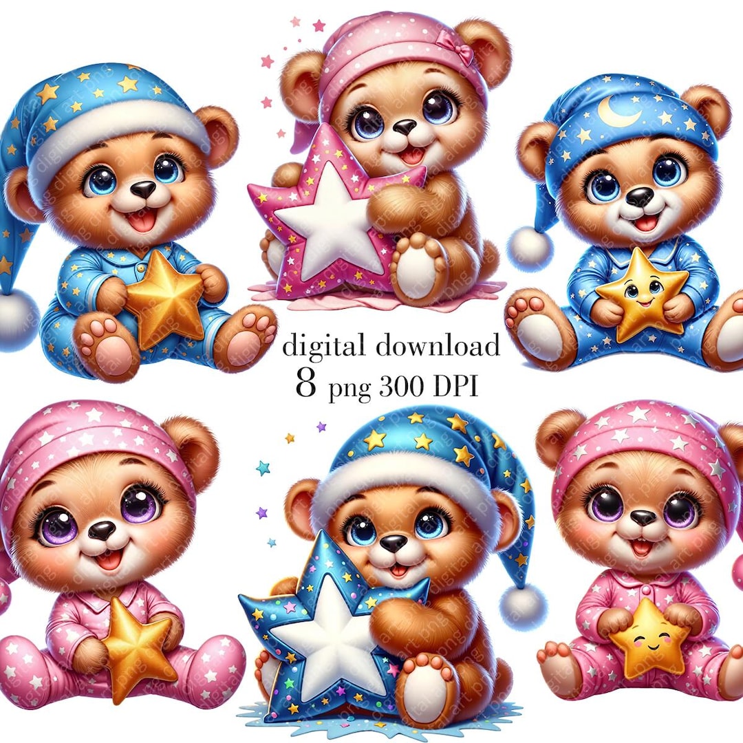 Teddy Bear PNG Clipart. Pajama Bears, Stars (digital Download) - Etsy