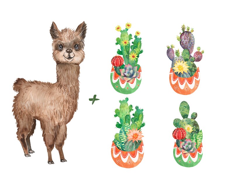 Llama Clipart Alpaca Clipart Cactus Clipart Animal Clipart - Etsy