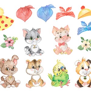 Pets Watercolor Clipart. Cute Baby Animals Clipart. - Etsy