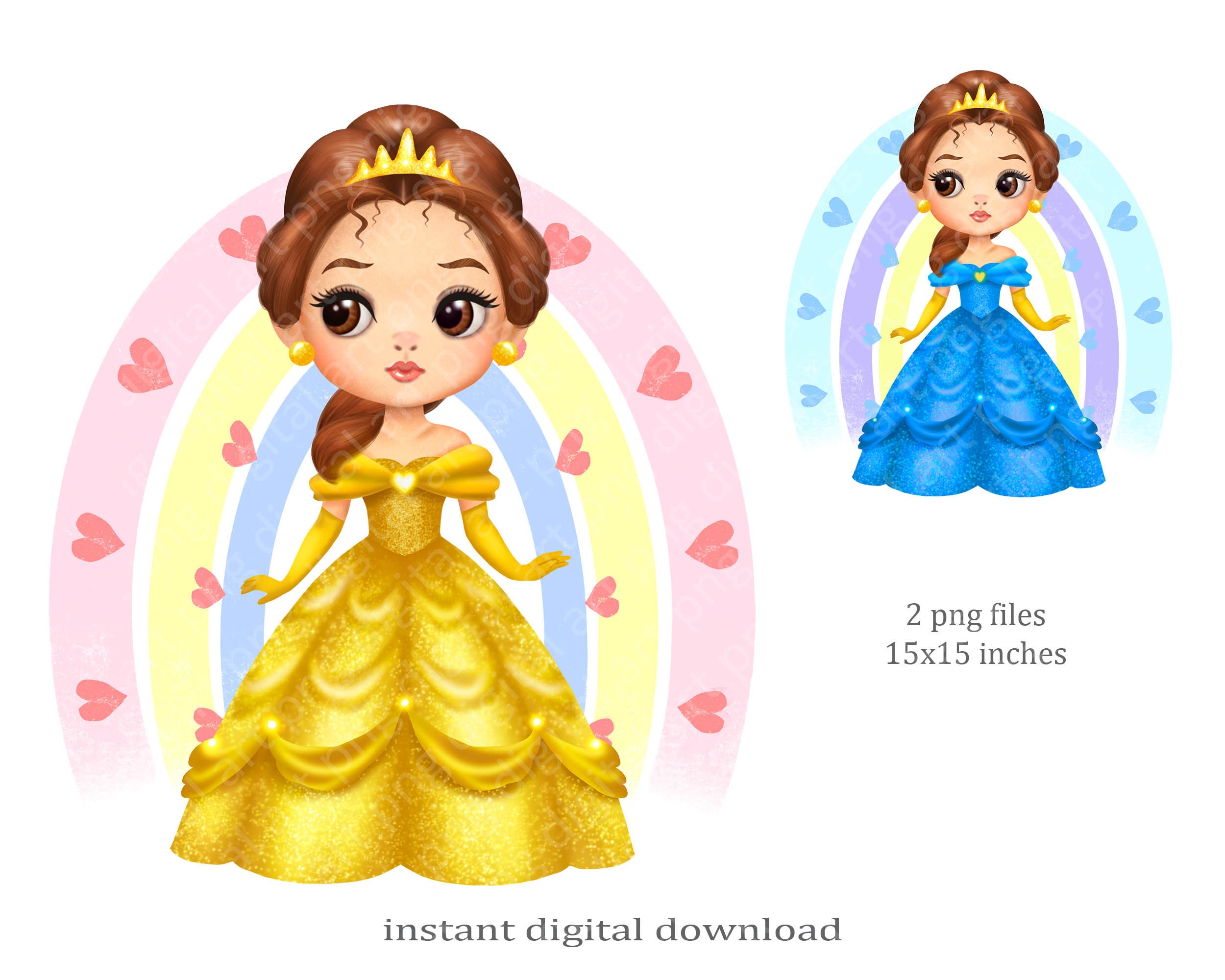 Princess Belle png print jolie princesse en robe dorée - Etsy France