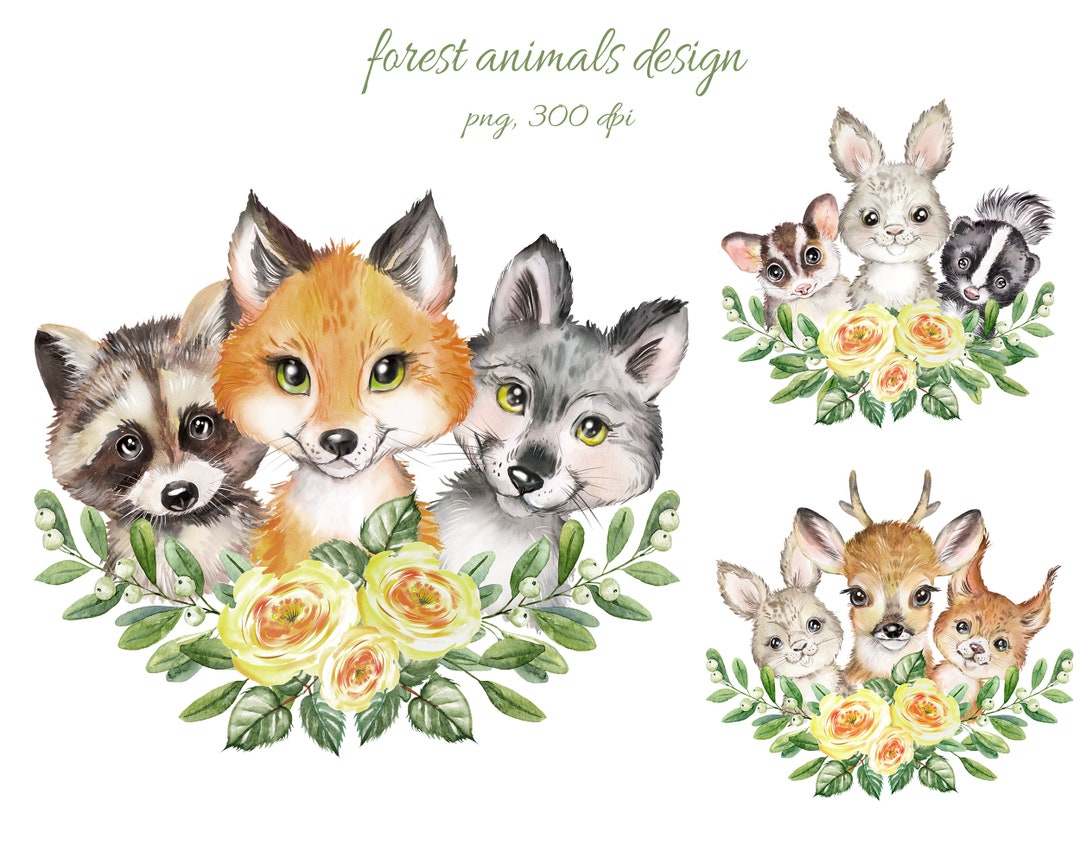 Forest Friends PNG. Forest Deer Squirrel Fox Wolf Rabbit - Etsy