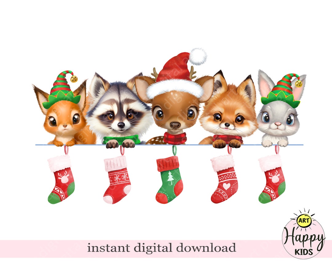 Christmas Woodland Animals PNG: Holiday Card Design (digital Download ...