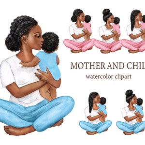 Mother and Baby Clipart, Mother Day Watercolor Digital Clipart, Mom ...
