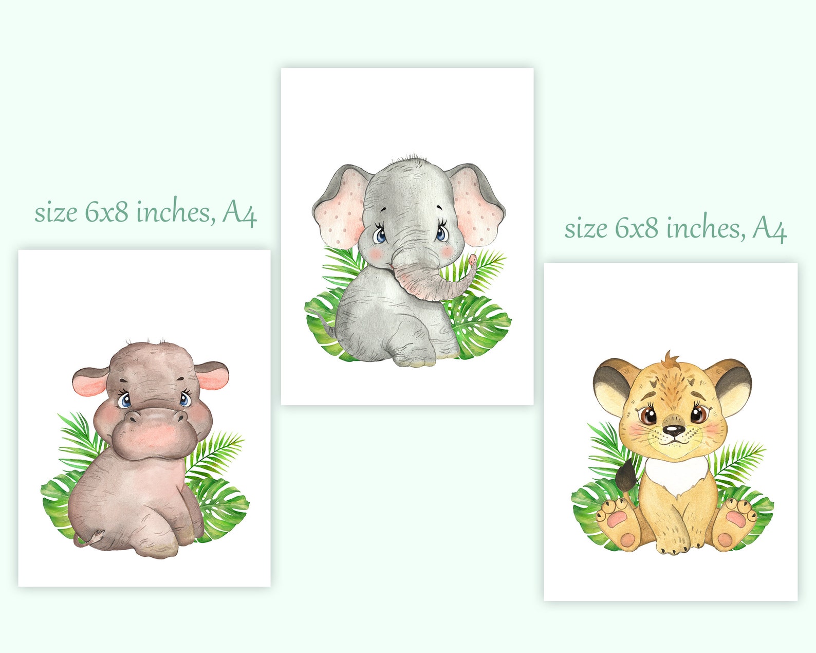 Safari Animals Watercolor Posters Baby Room Wall Decor - Etsy