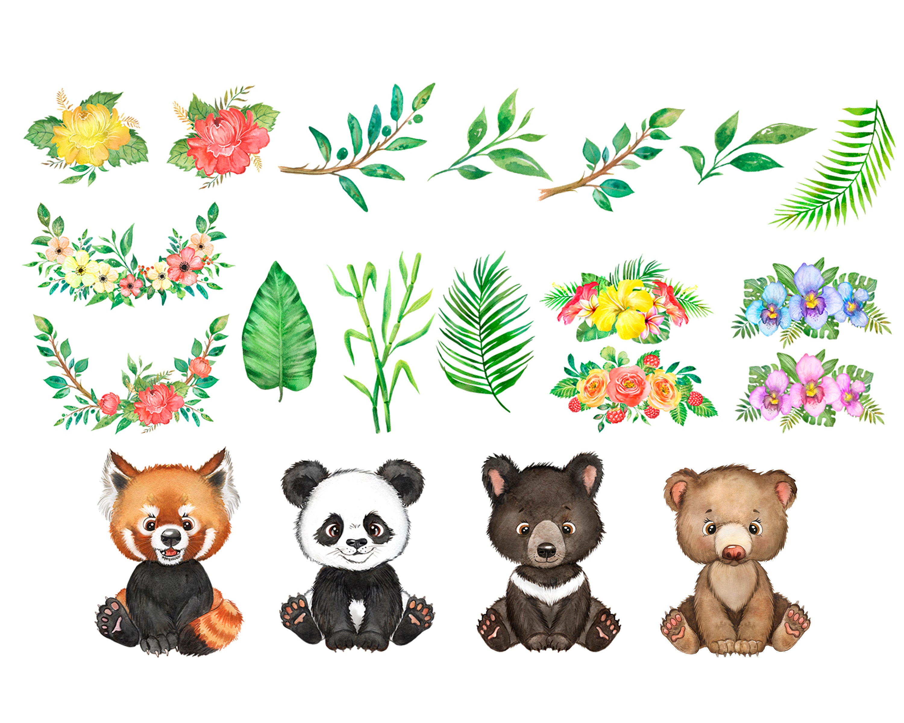 Cute Bear Cubs Watercolor Clipart. Forest Baby Animals PNG. - Etsy