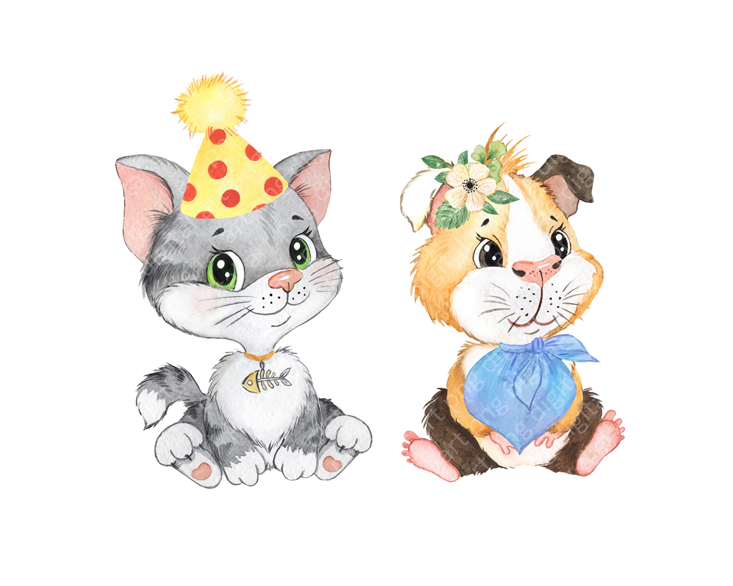 Pets Watercolor Clipart. Cute Baby Animals Clipart. - Etsy