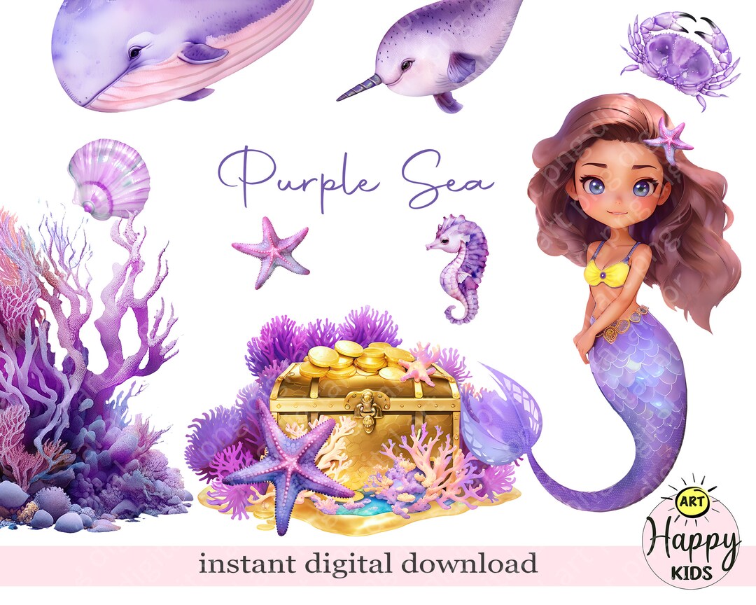 Purple Sea Png Clipart, Little Mermaid Png, Marine Life Png Clipart ...