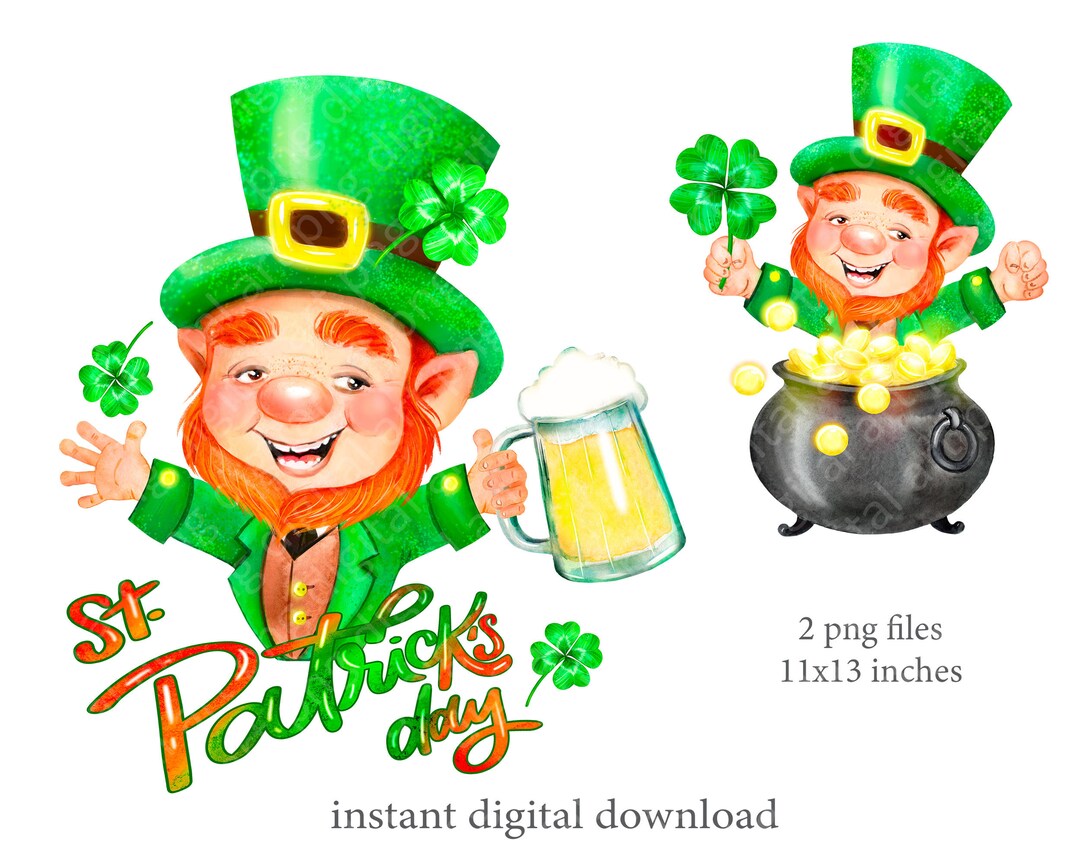 St. Patrick's Day Png Print, Patrick Png Print, Lucky Clover, Four-leaf ...