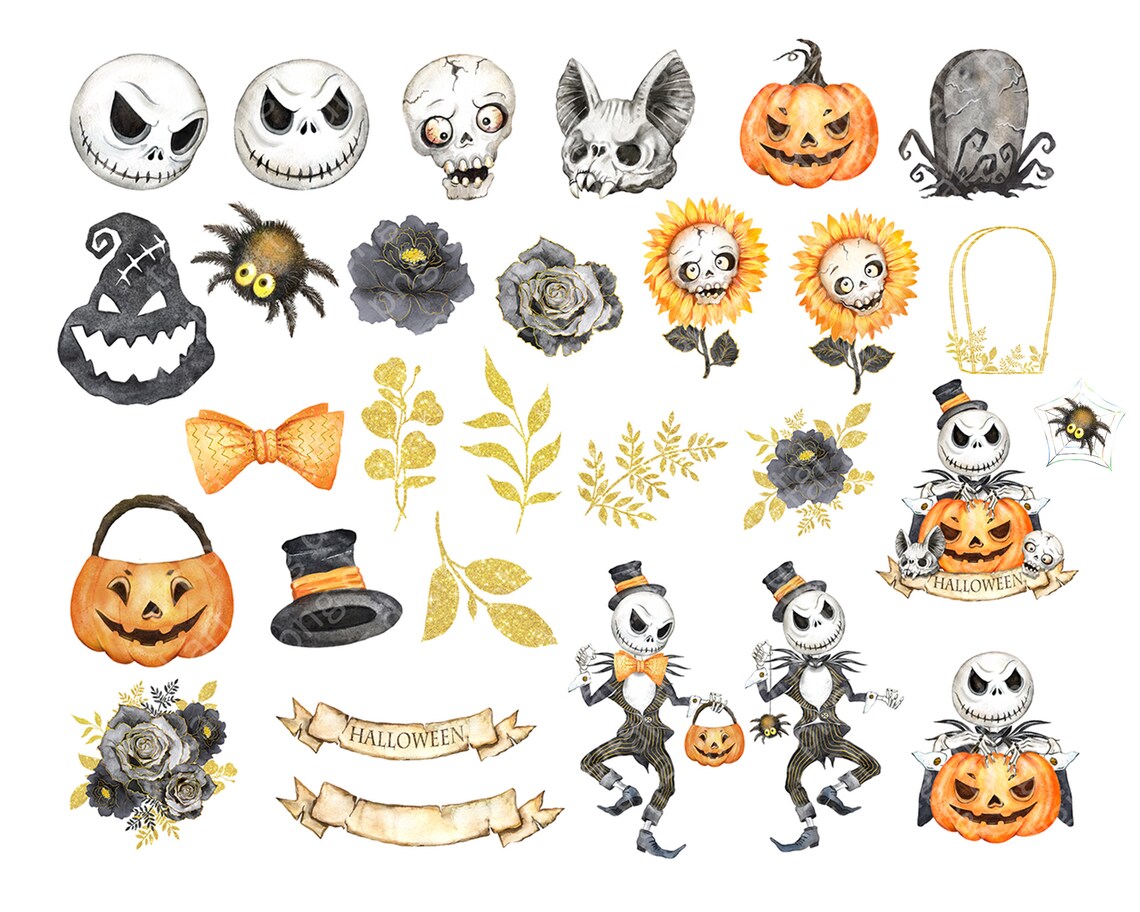 Happy Halloween Watercolor Clipart Horror Characters - Etsy