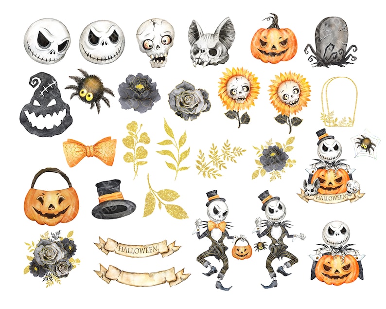 Happy Halloween Watercolor Clipart Horror Characters - Etsy