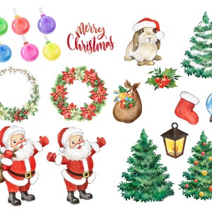 Merry Christmas Watercolor Clipart, Santa Clipart, Vintage Santa ...