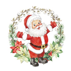 Merry Christmas Watercolor Clipart, Santa Clipart, Vintage Santa ...