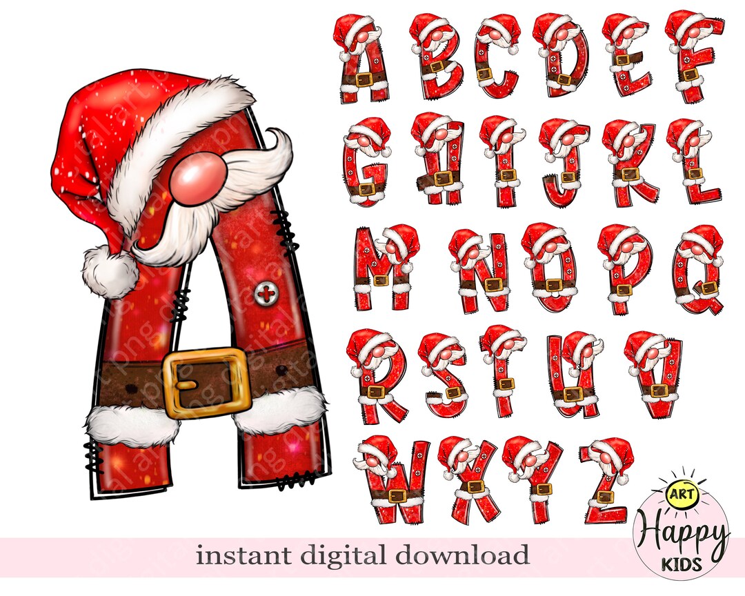Christmas Santa Alphabet PNG: Doodle Font, Sublimation Design (digital ...