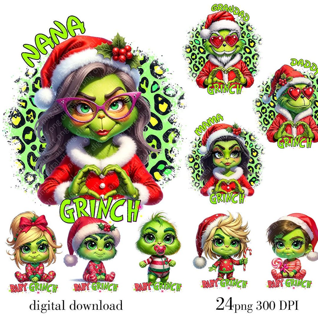 Christmas Family Grinch Png: Leopard Print Sublimation Files (digital ...