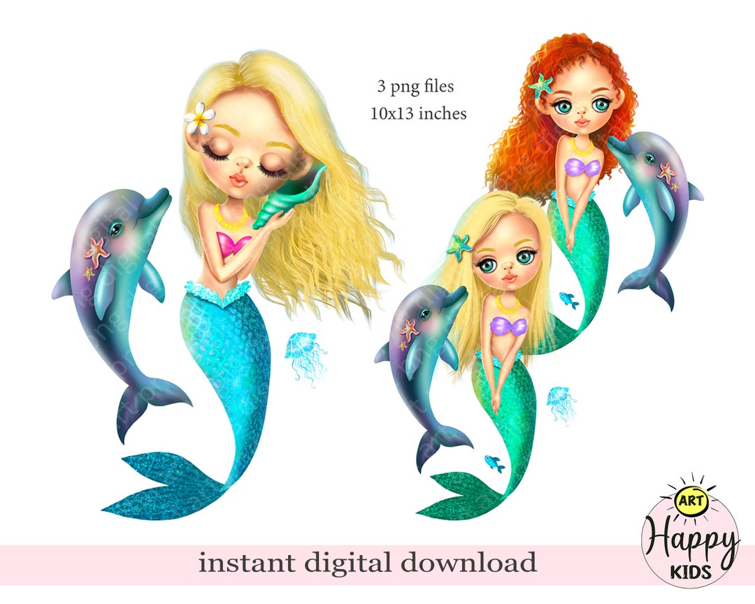 Little Mermaids Png Print, Mermaids Sublimation Png Print, Mermaid With ...