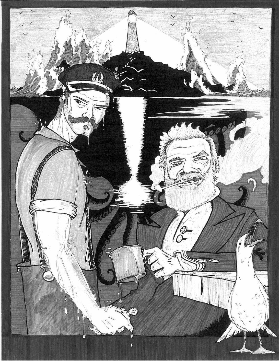 Hand-drawn "the Lighthouse" Fan Portrait - Etsy