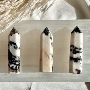 Zebra Stone Crystal Point | White Cow Spots Cream Tan Black Tower ...