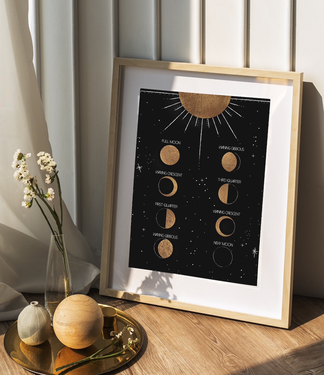 Lunar Calendar Art Print | Black Gold Celestial Lunar Artwork ...