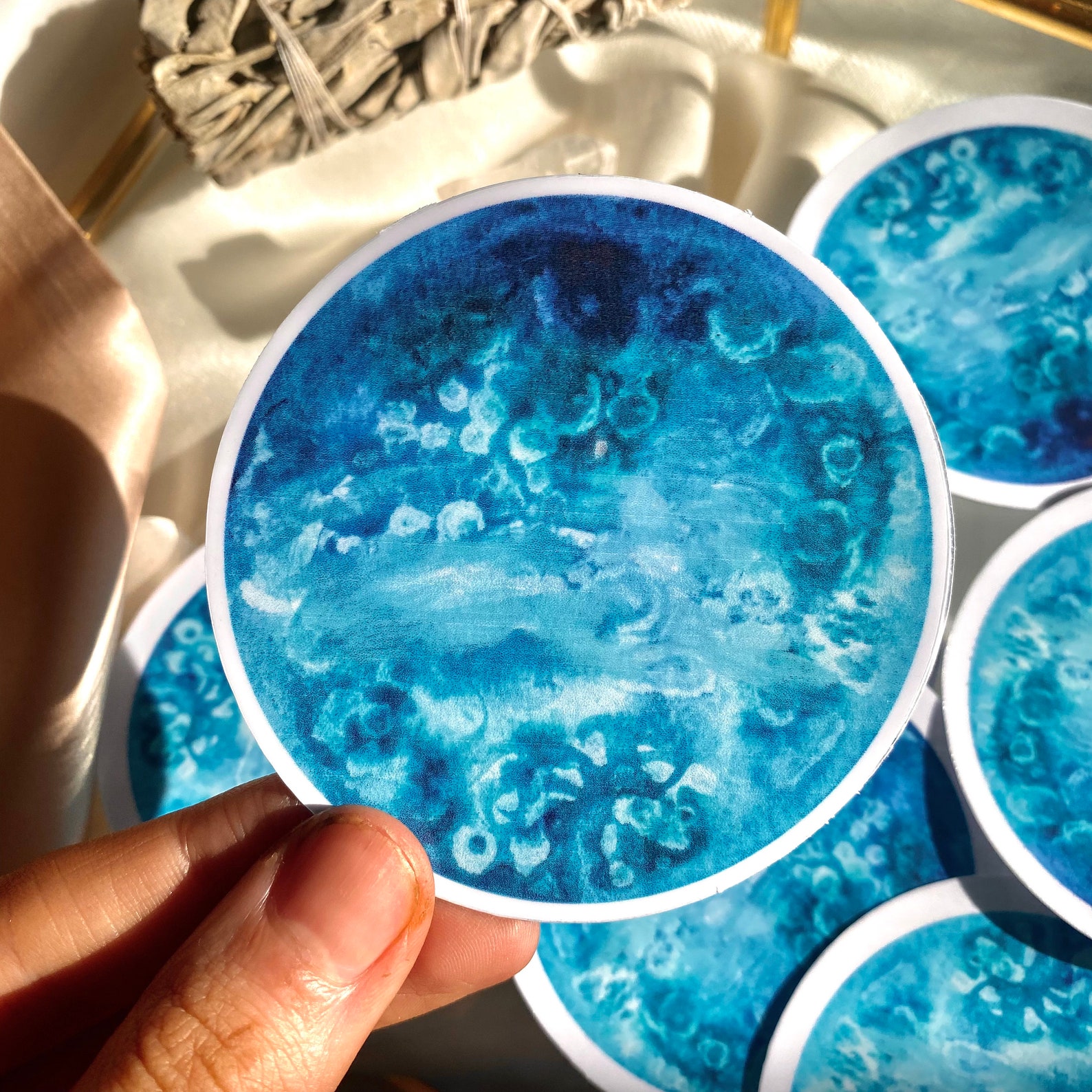 Uranus Vinyl Sticker Blue Dark Ocean Watercolor Planet - Etsy