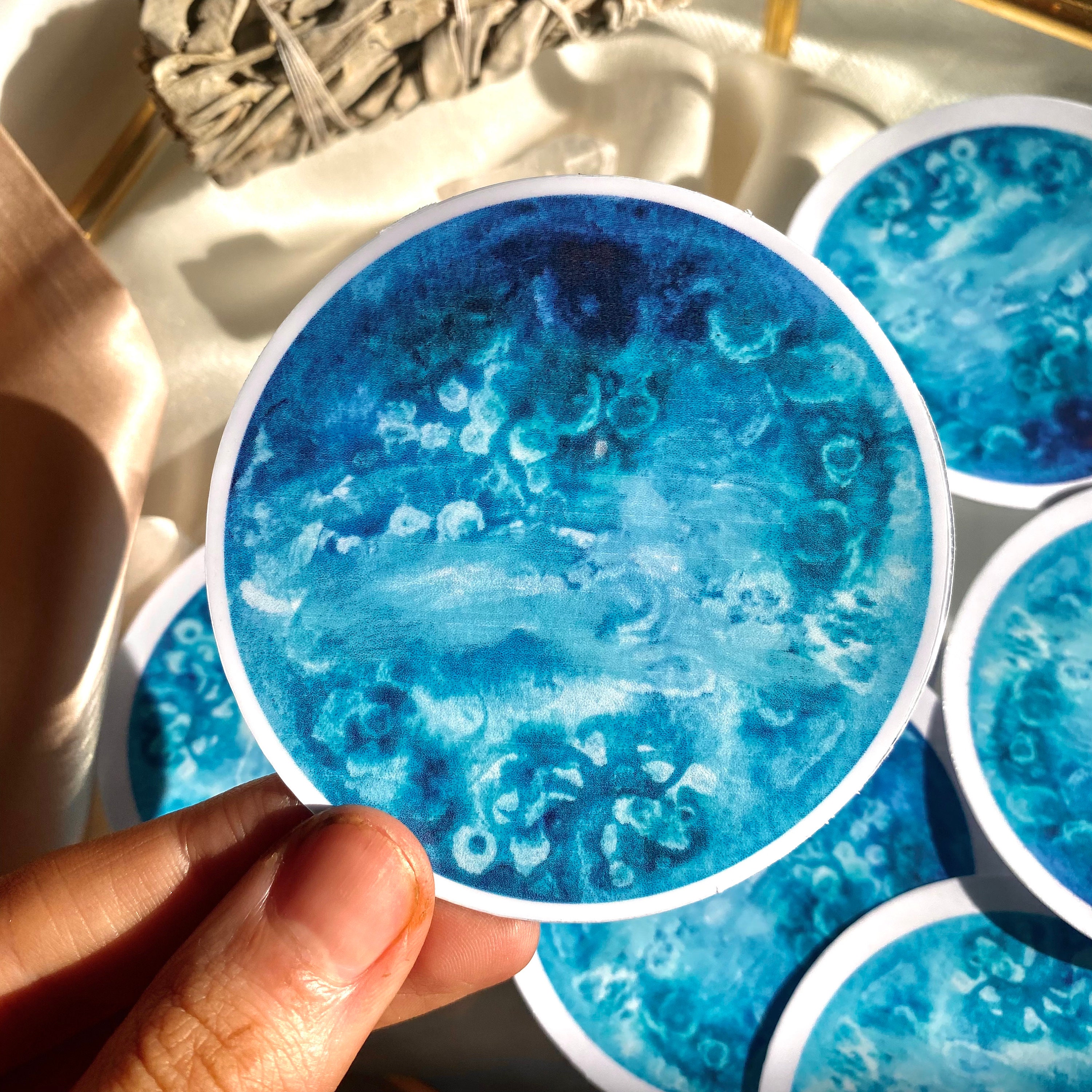 Uranus Vinyl Sticker Blue Dark Ocean Watercolor Planet - Etsy