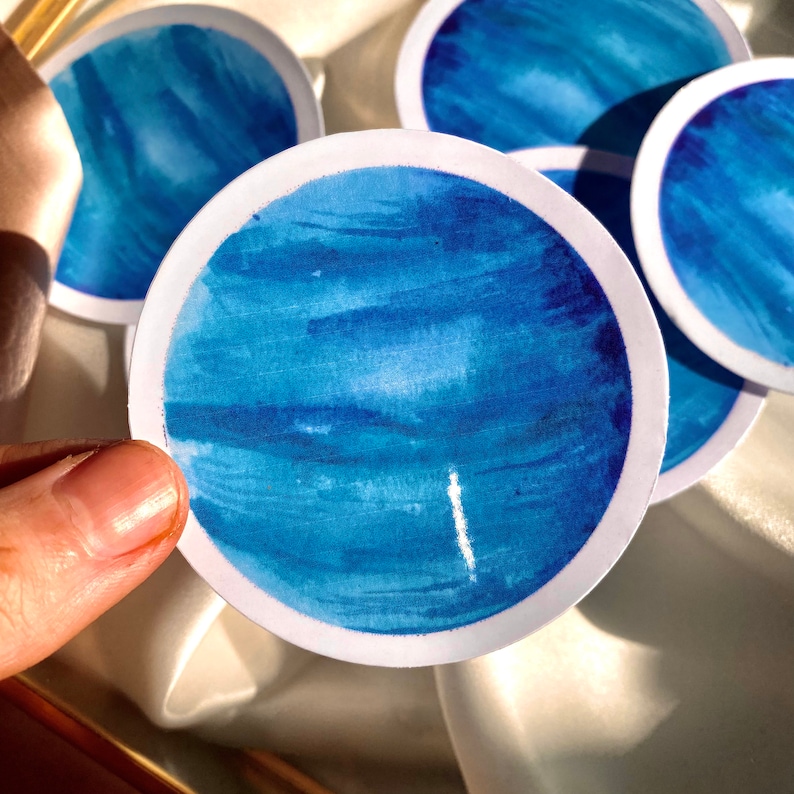 Neptune Vinyl Sticker | Blue Dark Ocean Watercolor Planet Circle ...