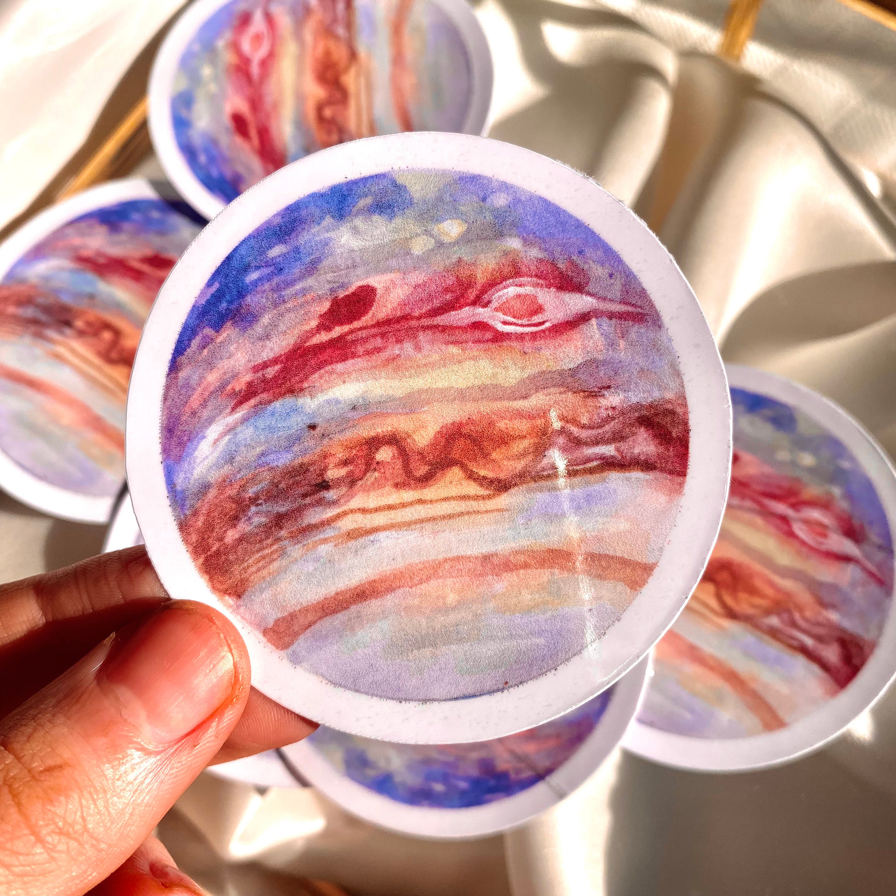 Jupiter Vinyl Sticker Blue Pink Stripe Planet Watercolor - Etsy