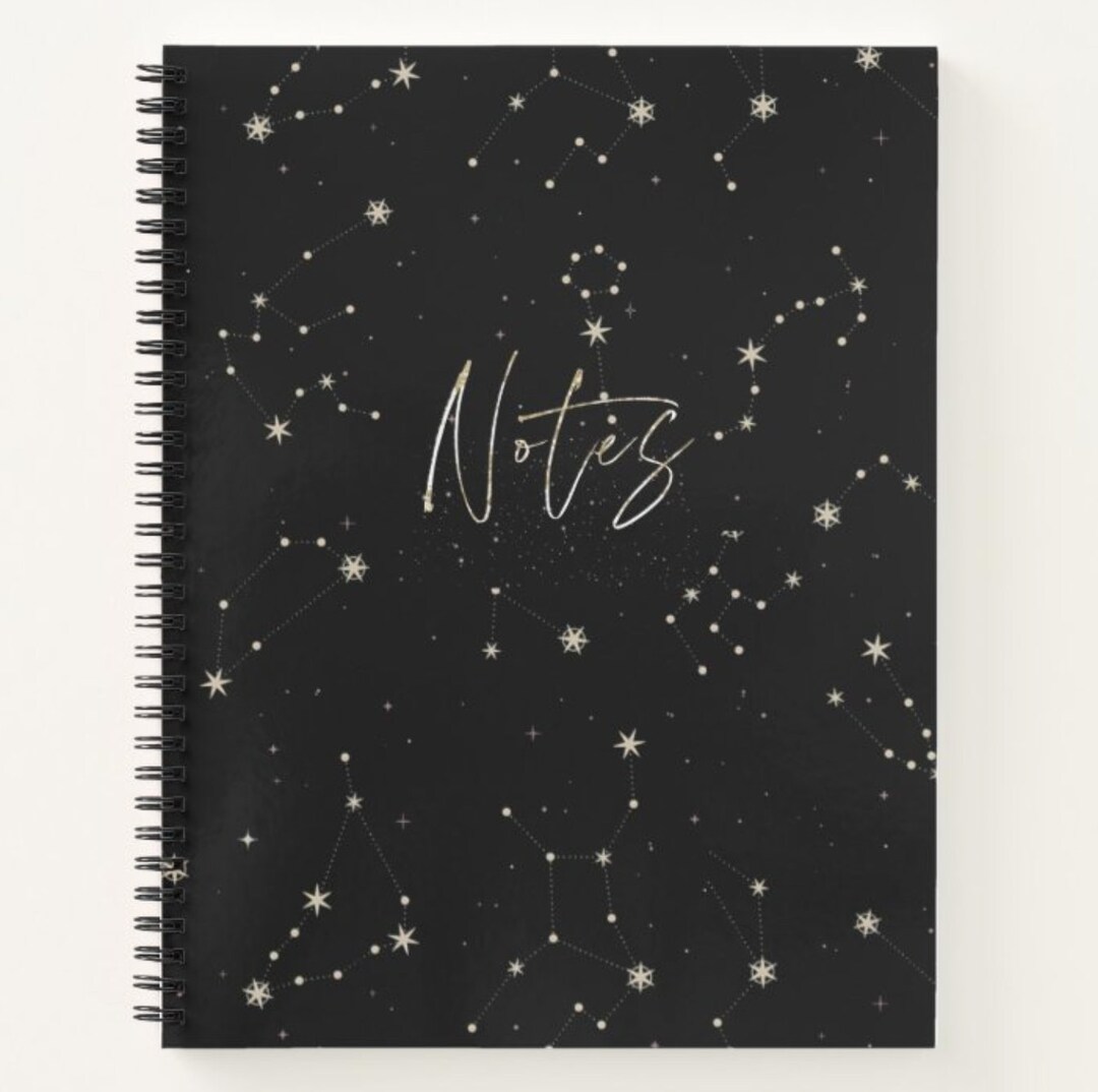 Starlight Spiral Notebook | Black Cream Gold Tan Celestial ...