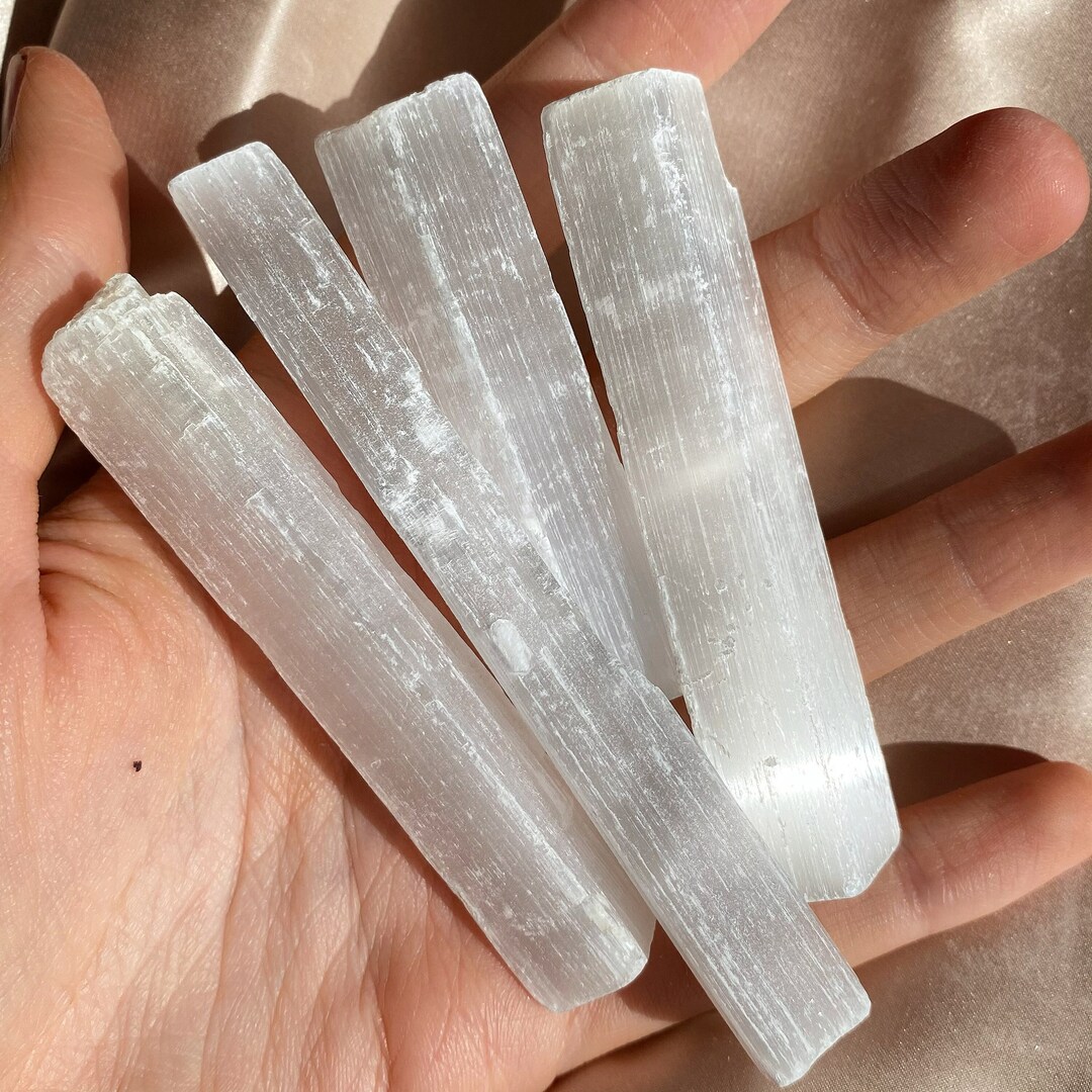 Selenite Stick | 4-5" Crystal | Silver Gold Mineral Flecks Meditation ...