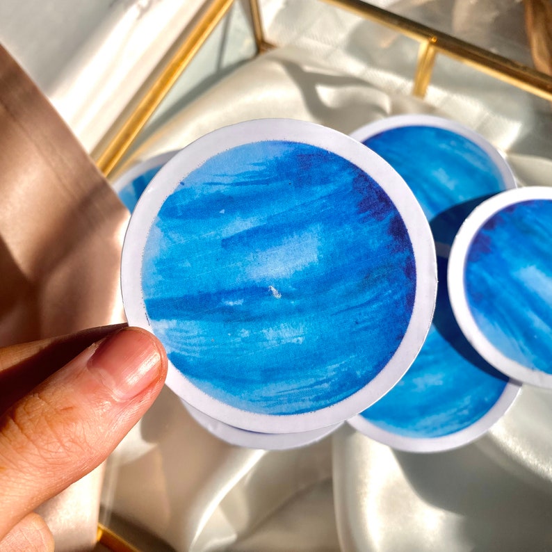 Neptune Vinyl Sticker | Blue Dark Ocean Watercolor Planet Circle ...
