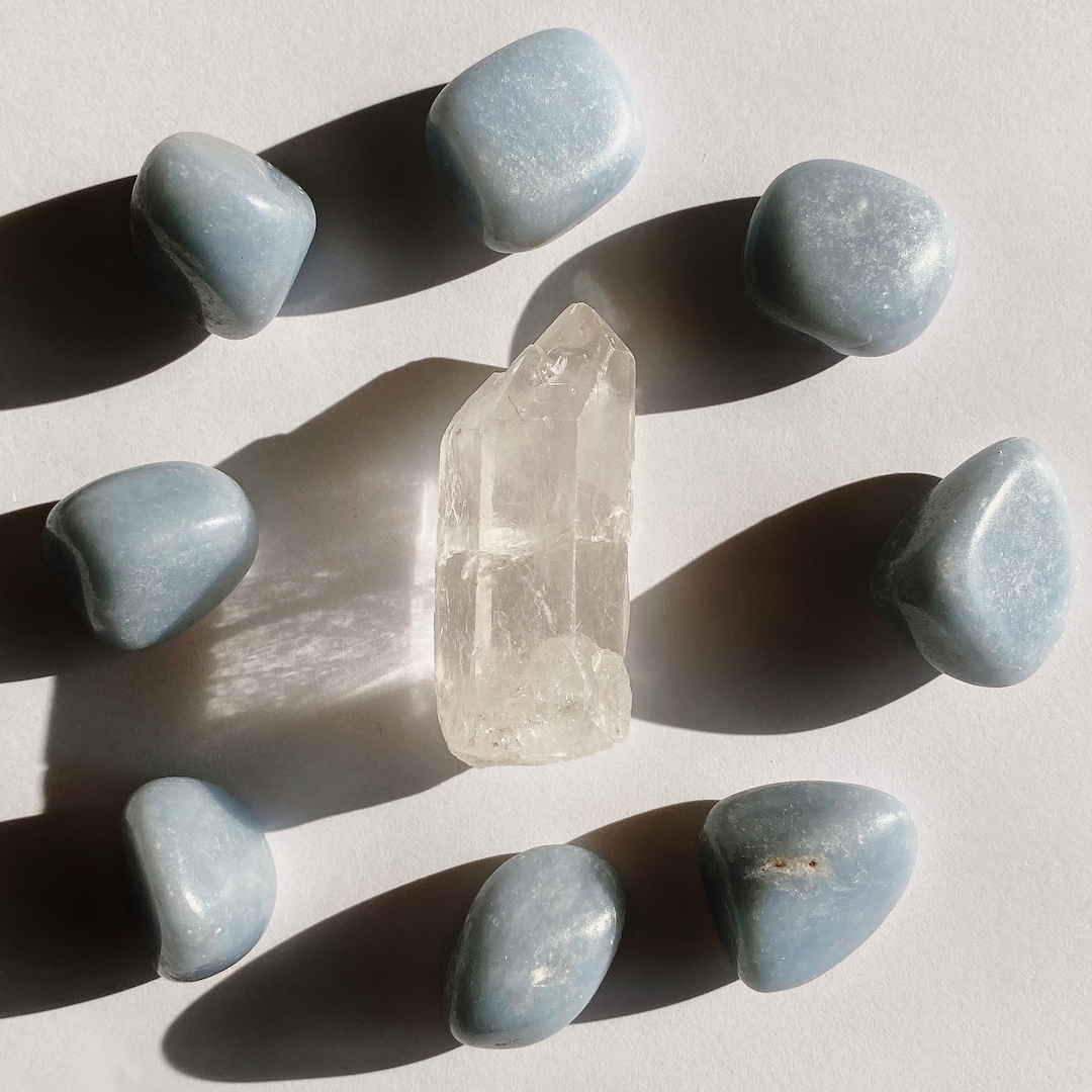 Angelite Tumbled Stone | Light Blue Healing Crystal | Metaphysical ...