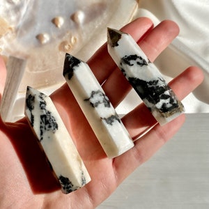 Zebra Stone Crystal Point | White Cow Spots Cream Tan Black Tower ...
