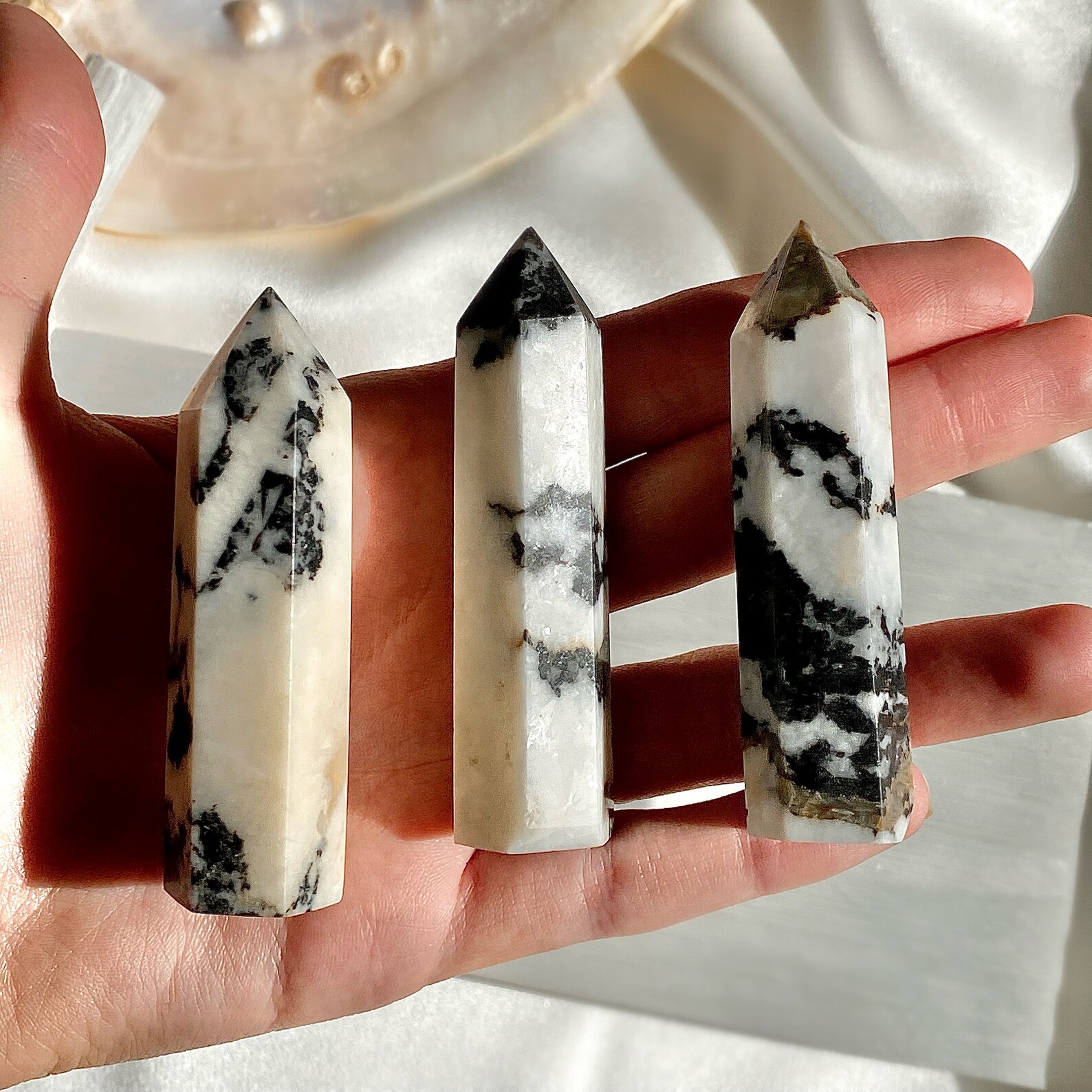 Zebra Stone Crystal Point | White Cow Spots Cream Tan Black Tower ...