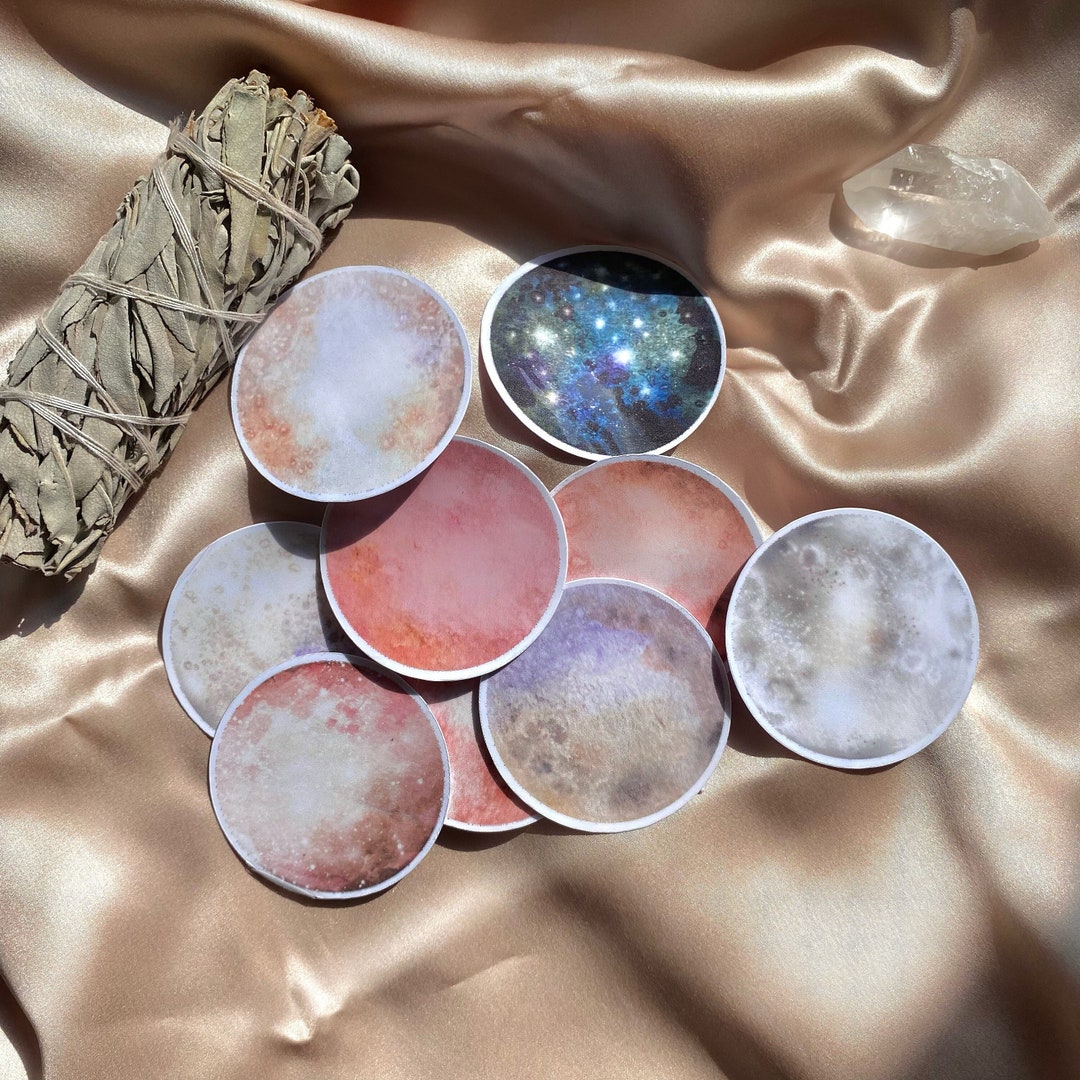 9 Pc Watercolor Moon Vinyl Sticker Set | Pink Blue Lavender Gold ...