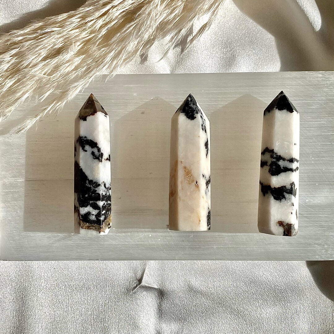 Zebra Stone Crystal Point | White Cow Spots Cream Tan Black Tower ...