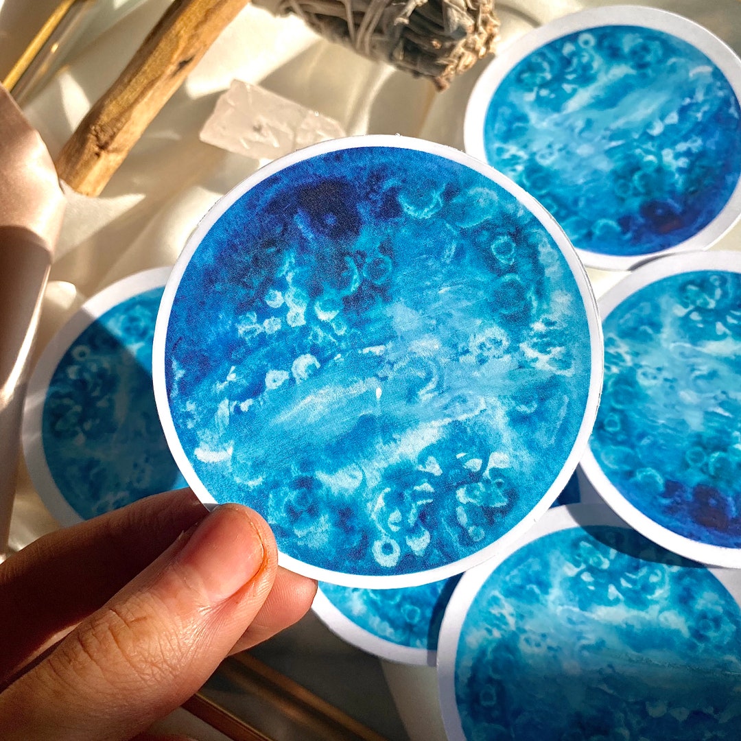 Uranus Vinyl Sticker | Blue Dark Ocean Watercolor Planet Circle ...