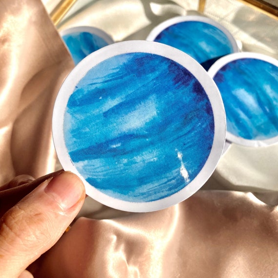 Neptune Vinyl Sticker Blue Dark Ocean Watercolor Planet | Etsy