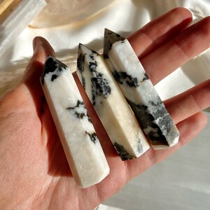 Zebra Stone Crystal Point | White Cow Spots Cream Tan Black Tower ...