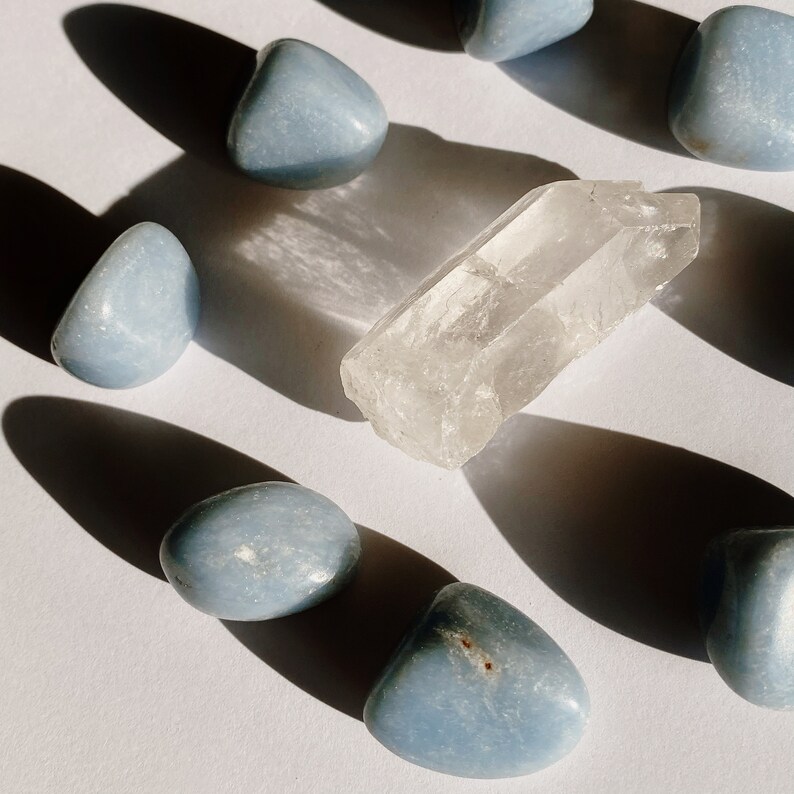 Angelite Tumbled Stone Light Blue Healing Crystal | Etsy