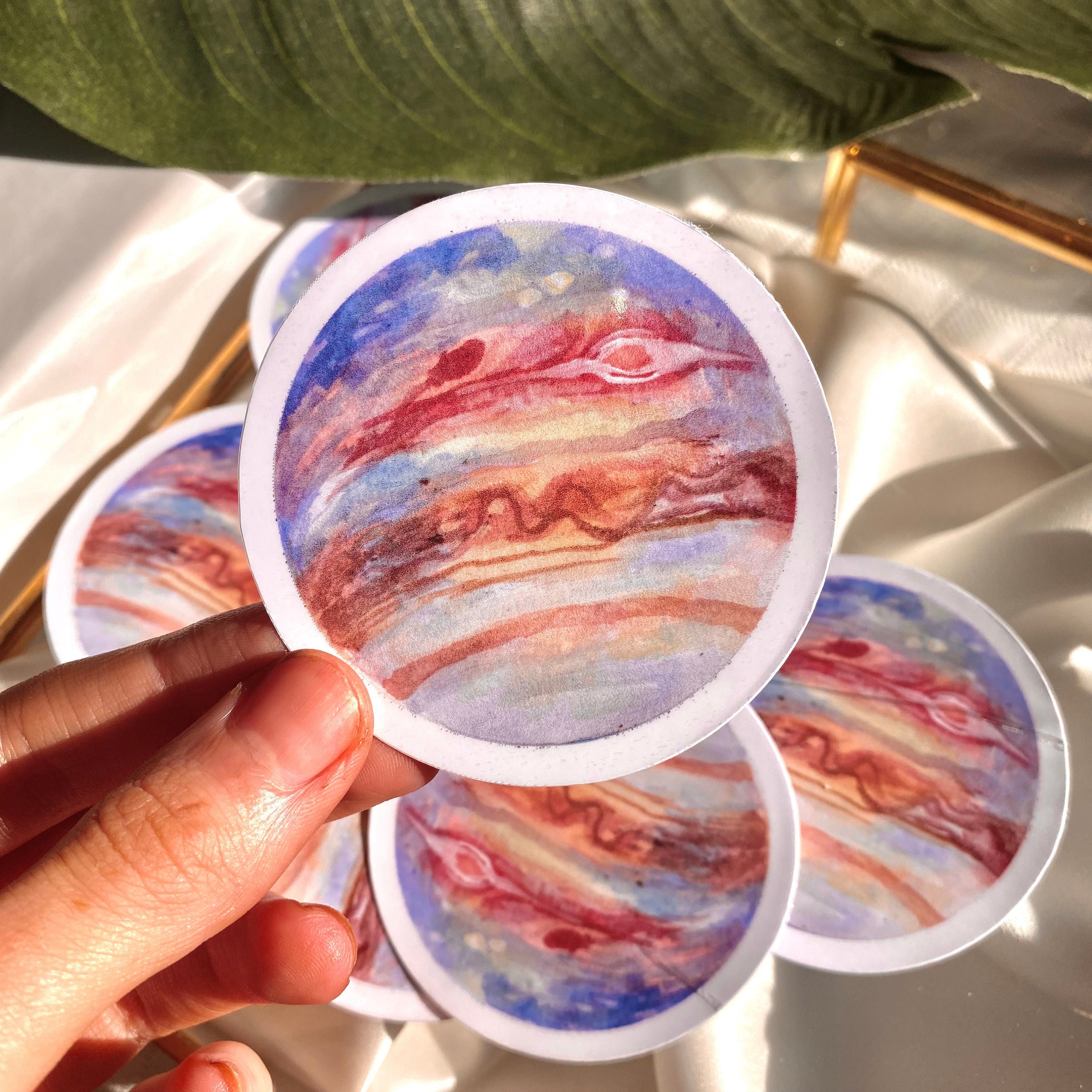 Jupiter Vinyl Sticker Blue Pink Stripe Planet Watercolor - Etsy