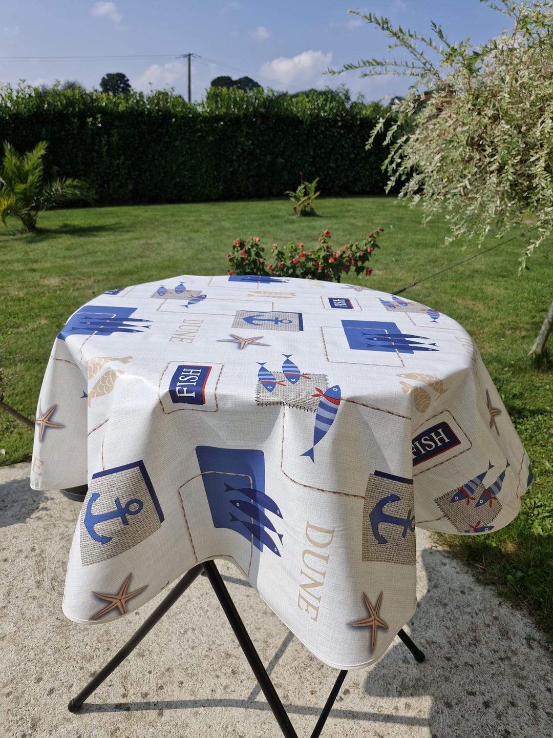 Round Oilcloth 150cm Wide fish. - Etsy