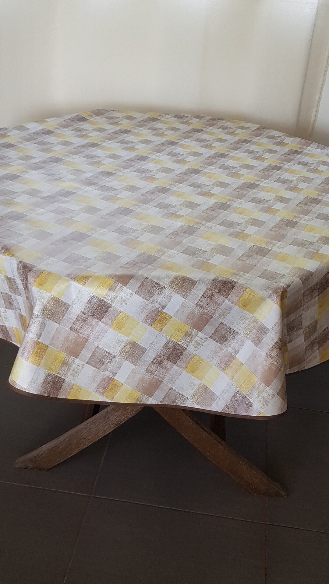 Round Oilcloth 155cm Wide Brown and Mustard. - Etsy