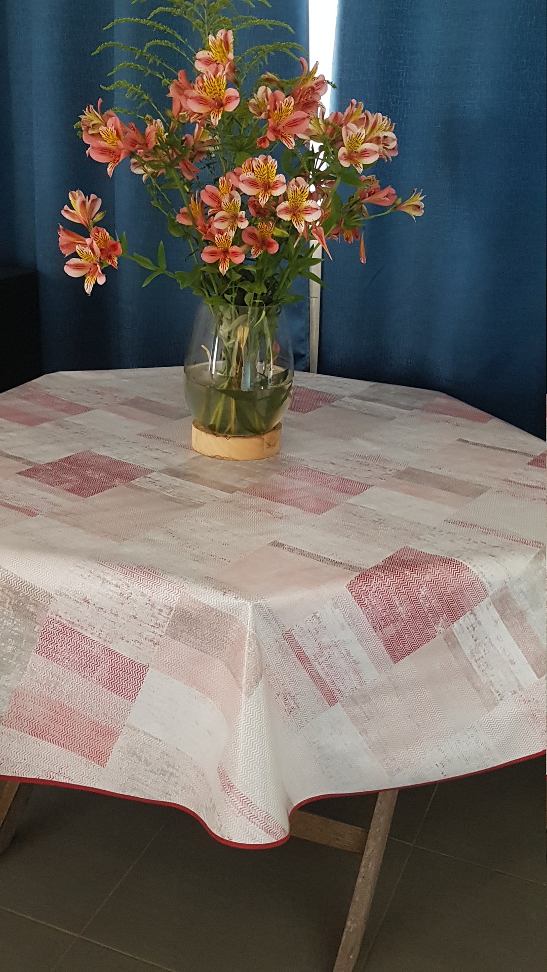 Round Oilcloth 155cm Wide Modern Beige and Pink. - Etsy