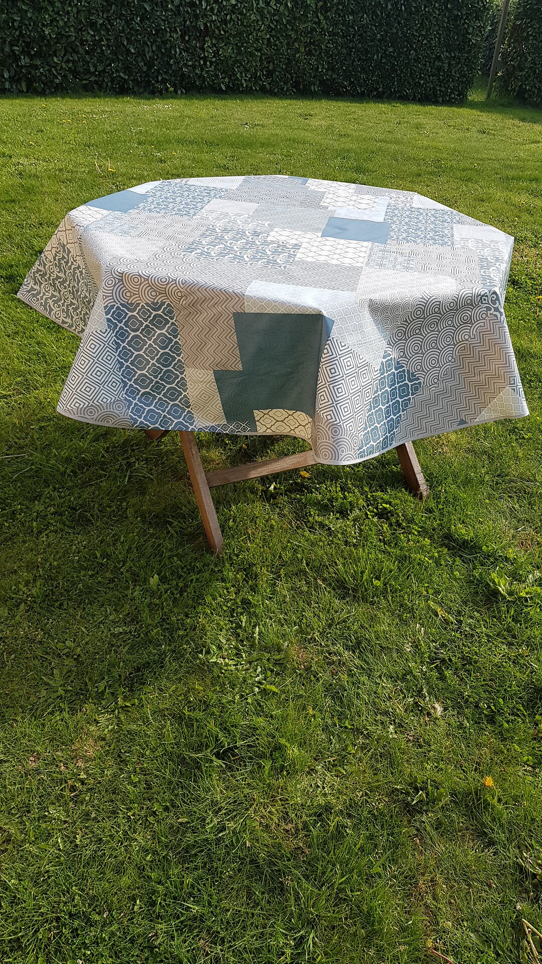 Toile cirée ronde 175cm de large grise et bleue. - Etsy France