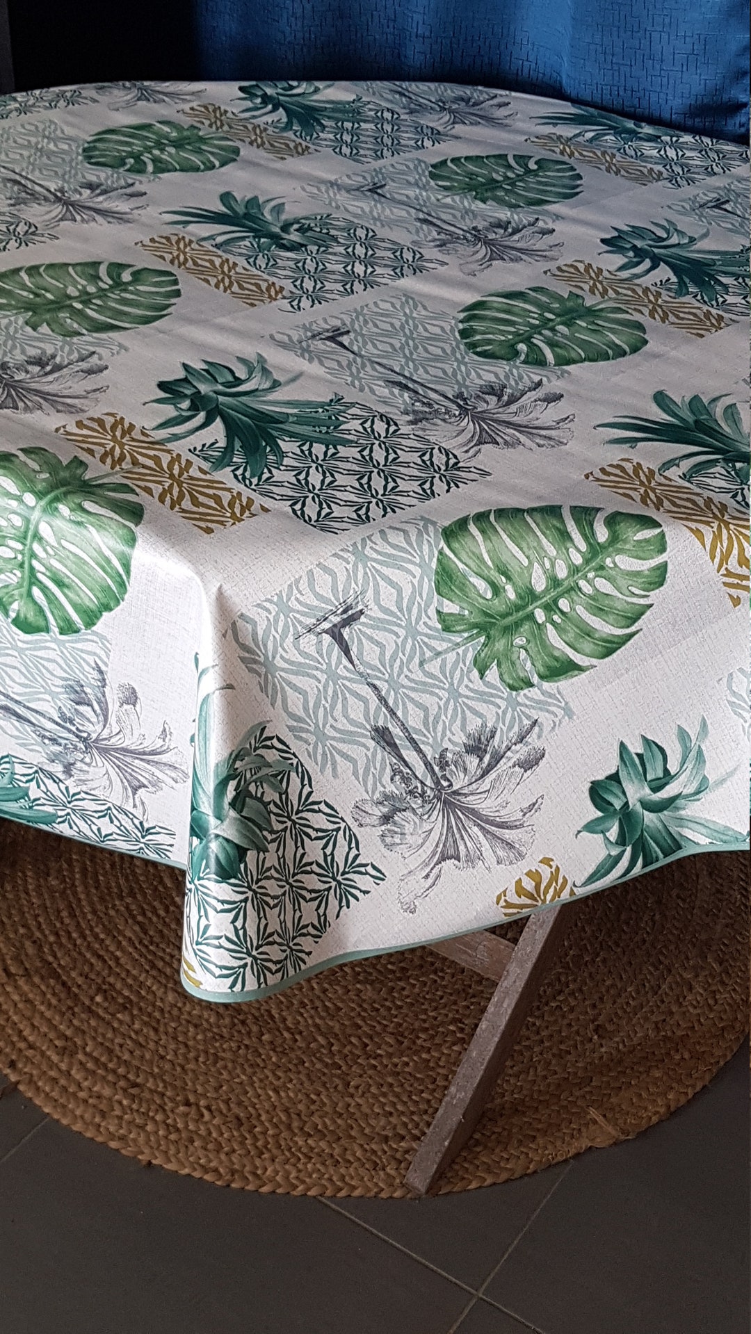 Round Oilcloth 150cm Wide With Green Leaves - Etsy