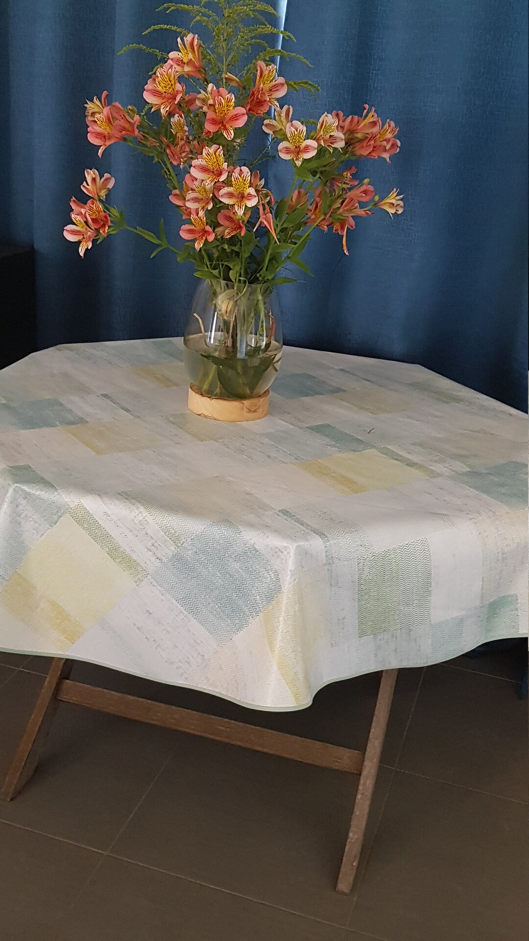 Round Oilcloth 155cm Wide Modern Blue and Green. - Etsy