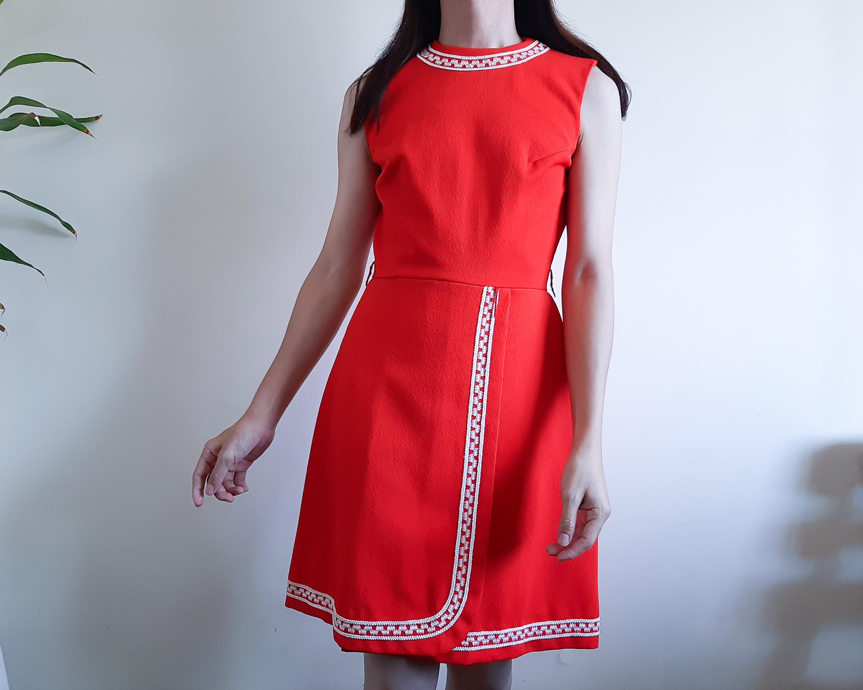 Vintage 60s 70s Red Mod Dress Shift Dress Size M Medium Go Go Dress ...