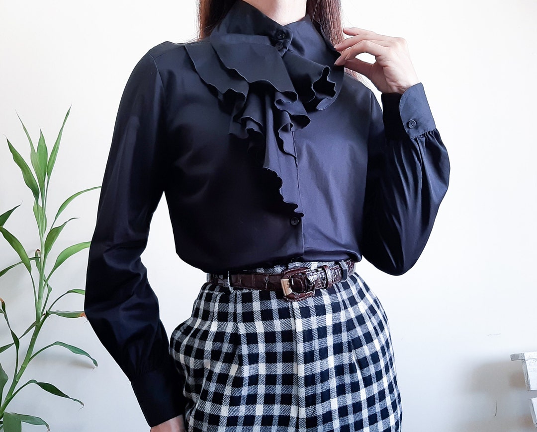 NARA CAMICIE Victorian Gothic Black Shirt High Neck Ruffle Shirt Womens ...
