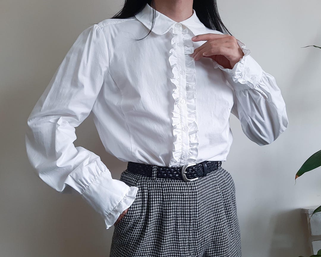 XL - NICOLE by Nicole Miller off White Ruffle Shirt Peter Pan Collar - Etsy