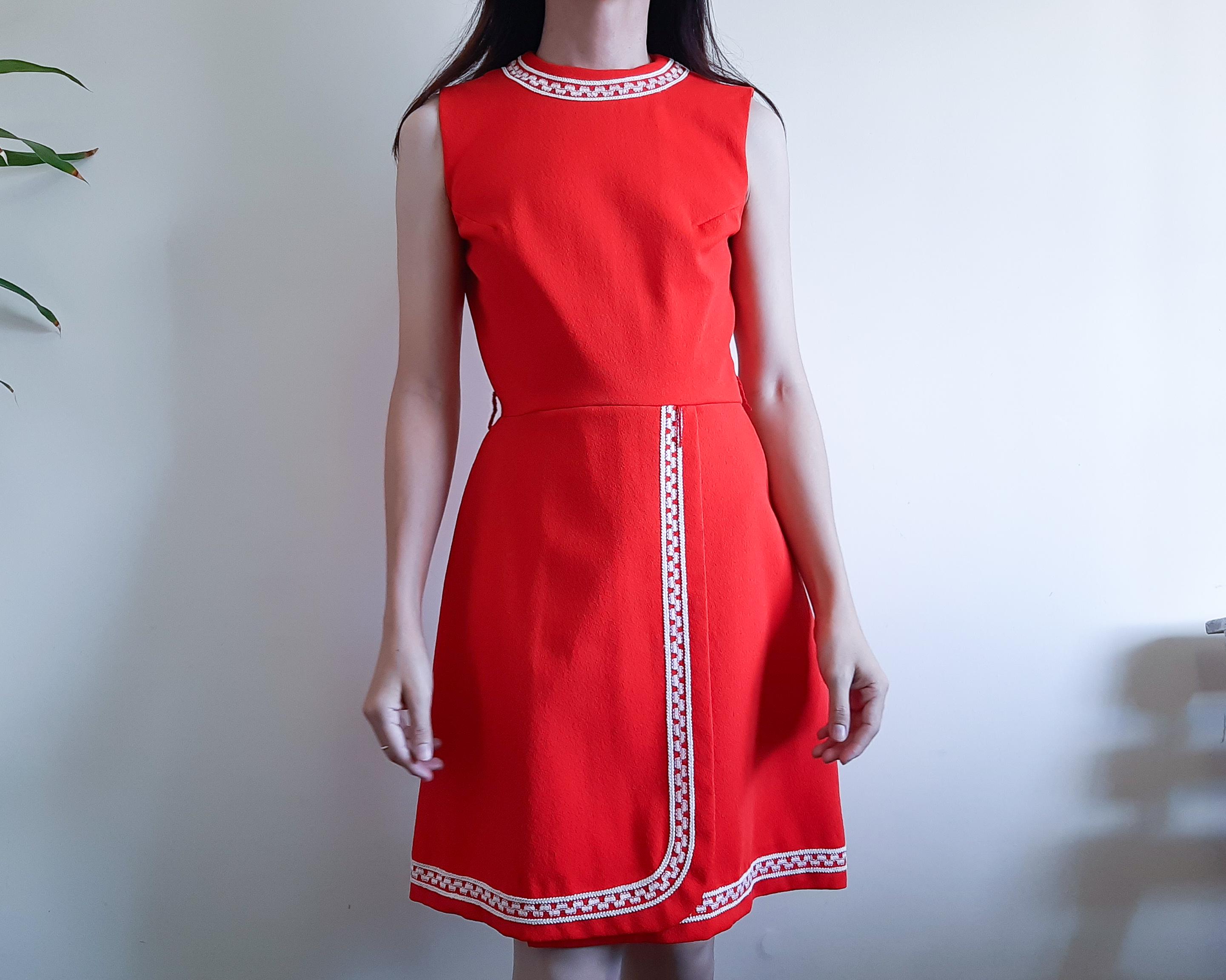 Vintage 60s 70s Red Mod Dress Shift Dress Size M Medium Go Go Dress ...